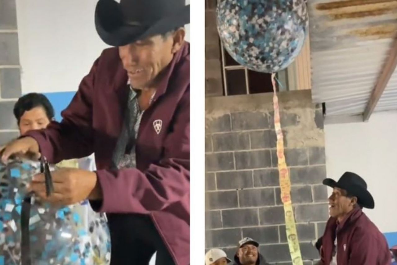 Video: Le regala a su padre globo con billetes y sale volando