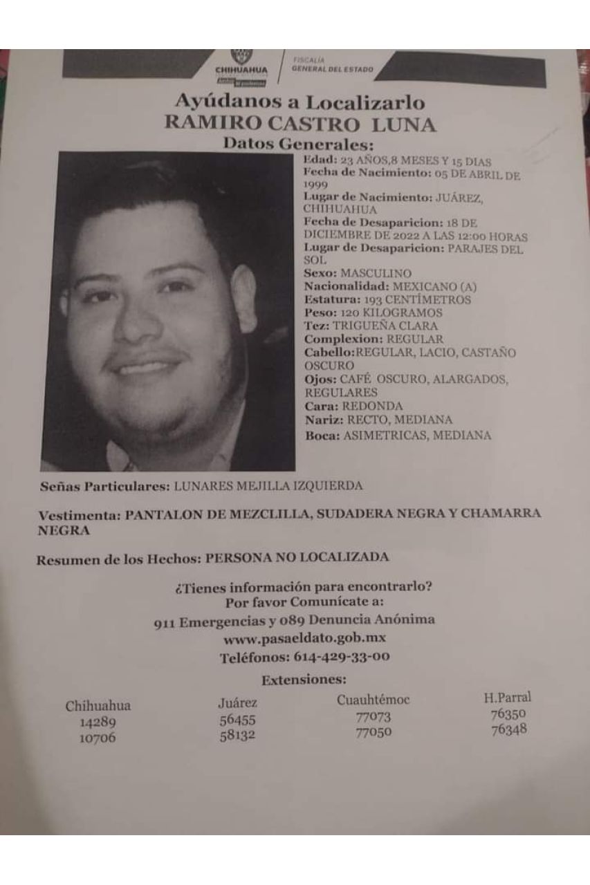 Buscan a Ramiro Castro; desapareció en Parajes del Sol