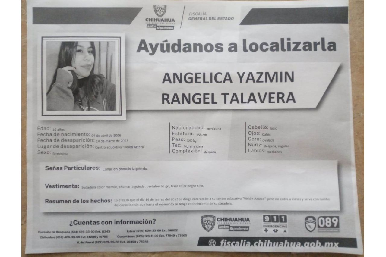 Desaparece Angélica Yazmín Rangel; no entró a clases