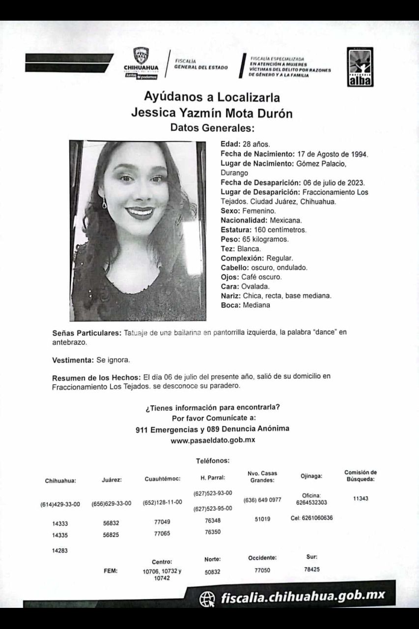 Desaparece Jessica Yazmín Mota; piden ayuda para localizarla