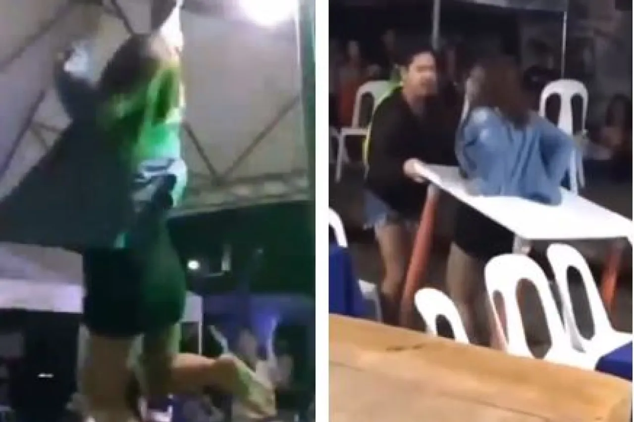 Mujer hace sensual baile en posada; acaba atorada en una mesa