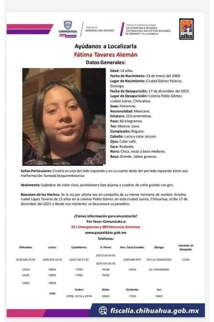 Buscan a Ariadna y Fátima, hermanas desaparecidas en Juárez Buscan a Ariadna y Fátima, hermanas desaparecidas en Juárez
