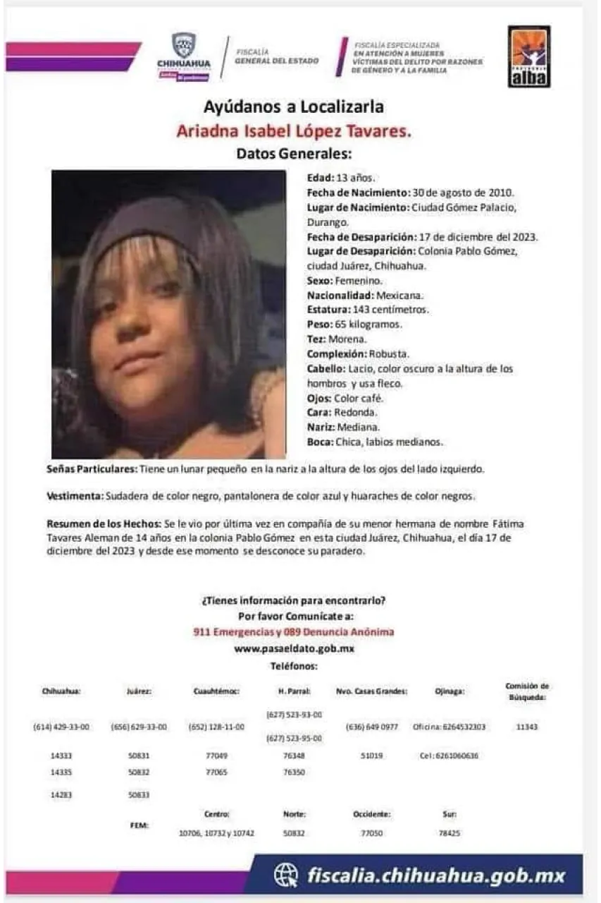 Buscan a Ariadna y Fátima, hermanas desaparecidas en Juárez Buscan a Ariadna y Fátima, hermanas desaparecidas en Juárez