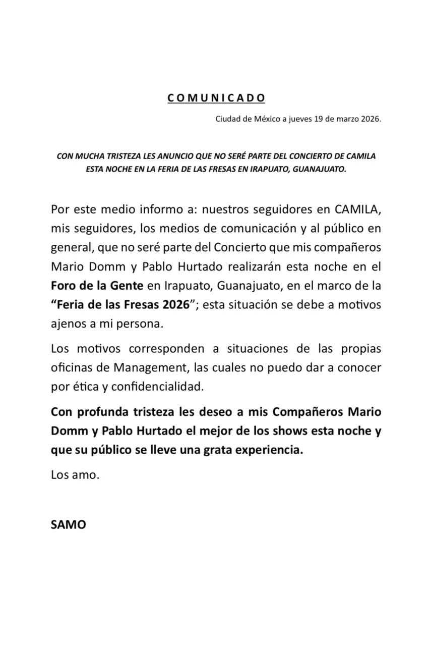 Mario Domm explota contra Samo por cancelar horas antes concierto en ...
